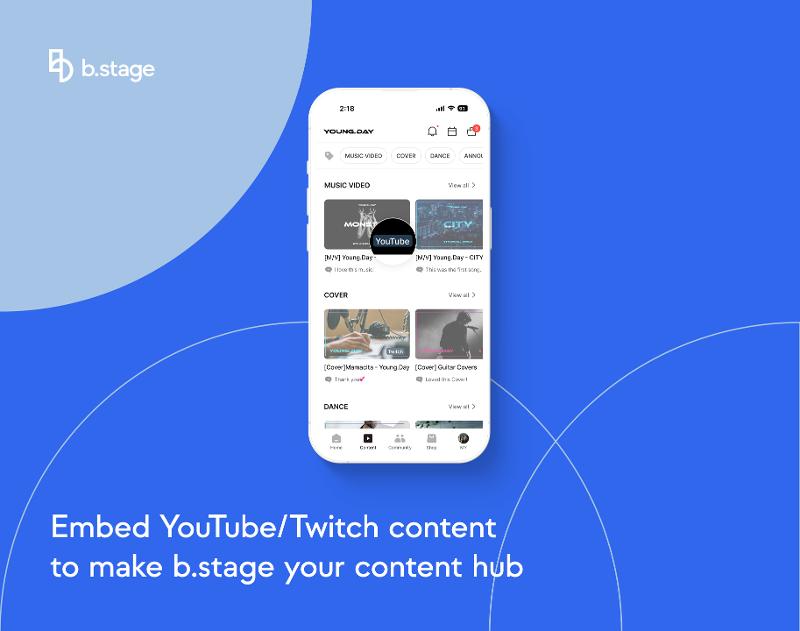 b.stage | Embed YouTube/Twitch content to make b.stage your content hub